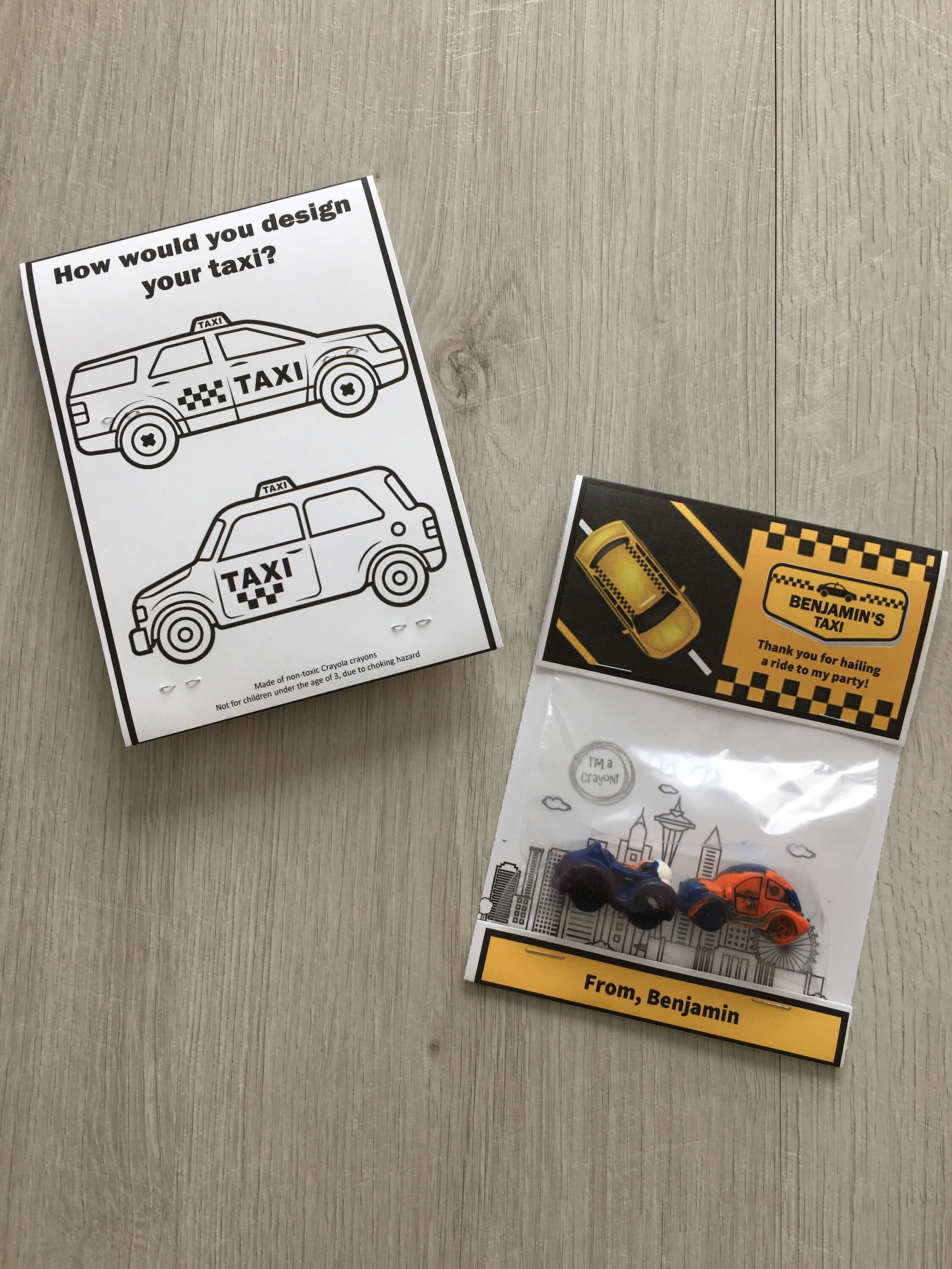 Taxi Cab theme Birthday Favors - with Handmade Car Shaped Crayon ...