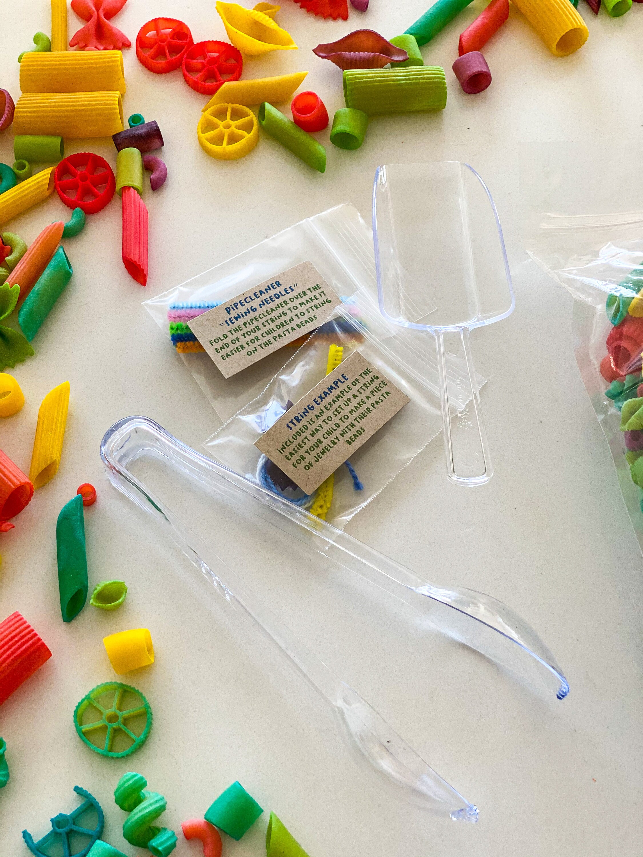 Sensory play rainbow pasta play kit - large size, includes tongs and a ...