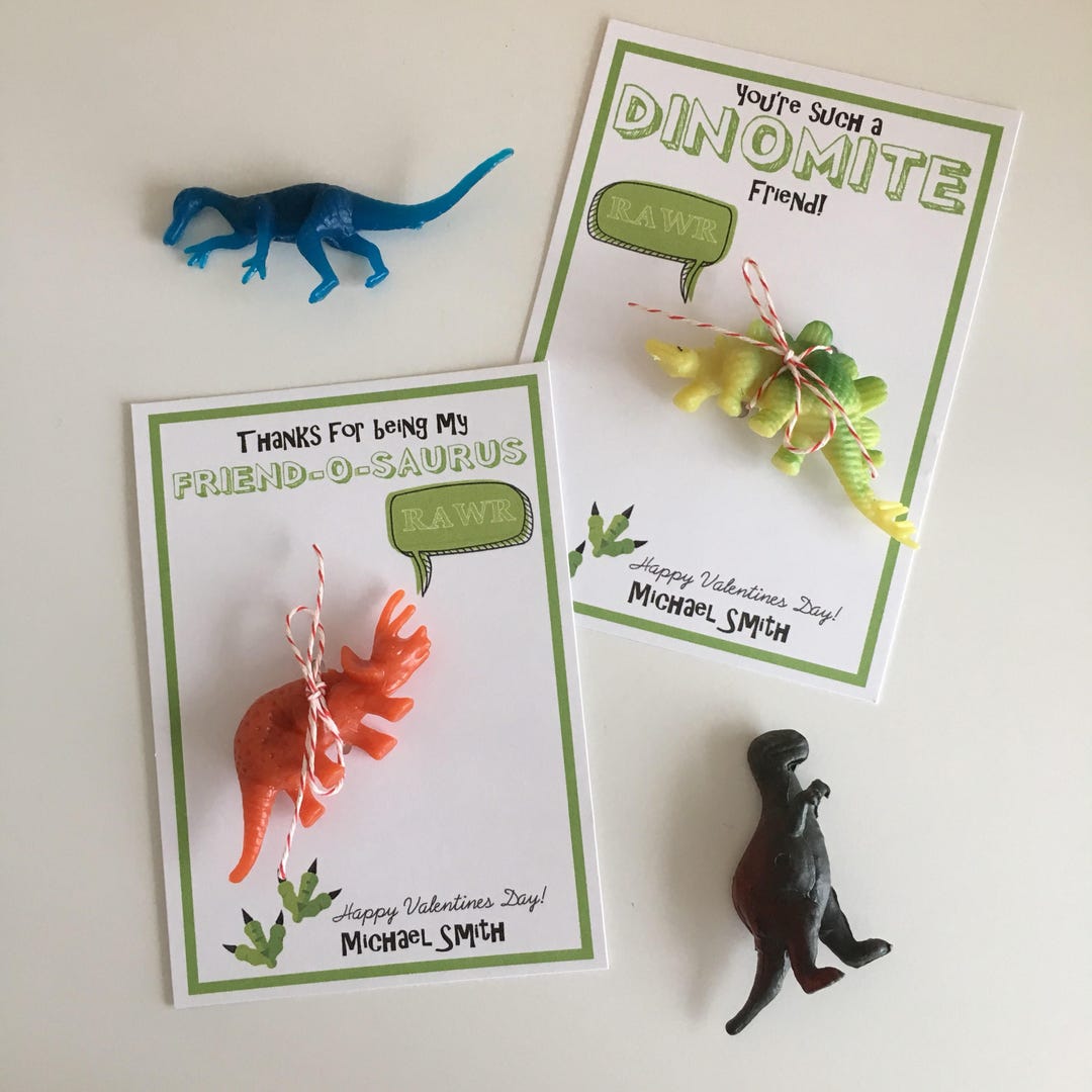 I Think You're Dino-mite Dinosaur Toy Handmade Kids Valentines Cards ...