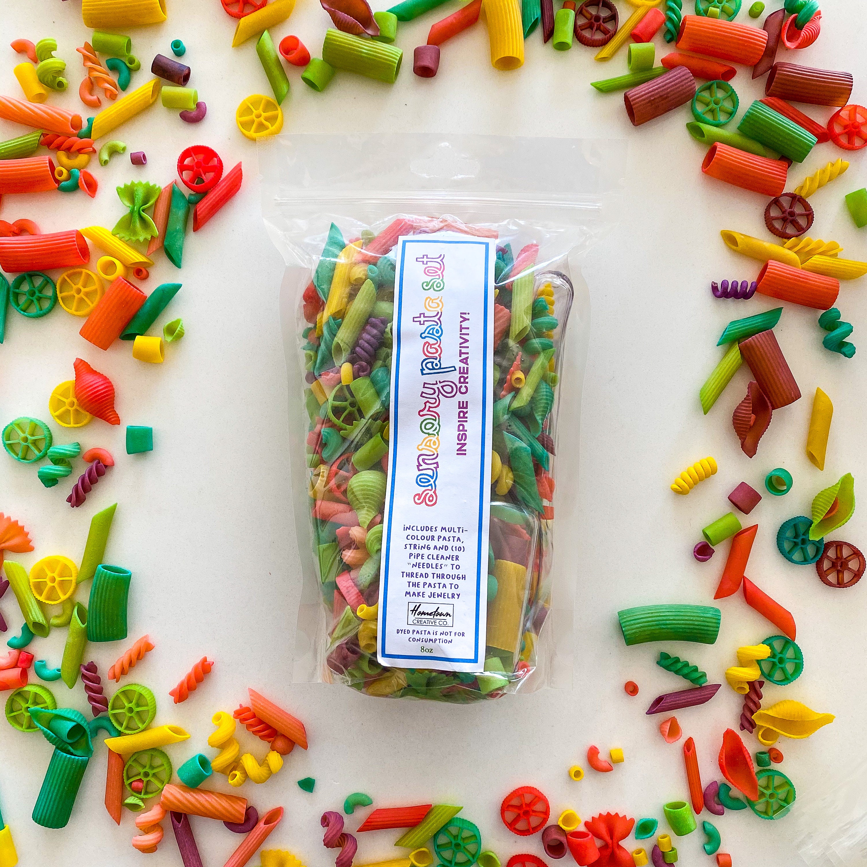 Sensory play rainbow pasta play kit - large size, includes tongs and a ...