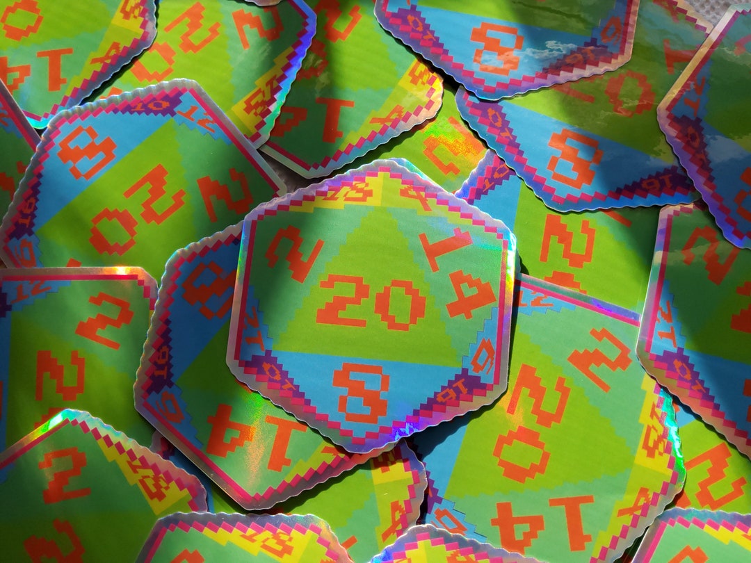Rainbow Pixel D20 Dice Holographic Vinyl Sticker- Dungeons & Dragons ...