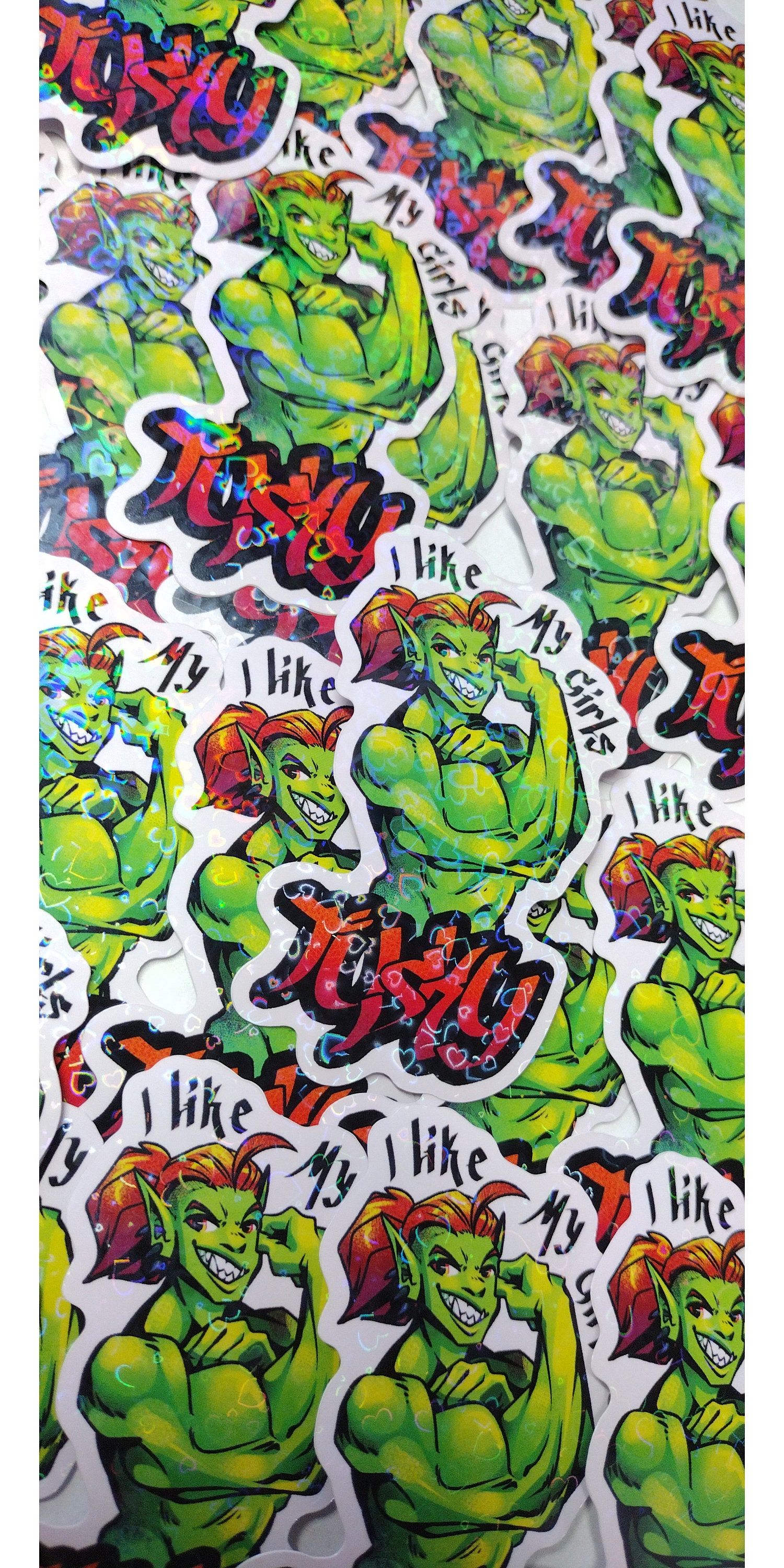 Orc Holographic Hearts Sticker I Like My Girls Tusky Dungeons | Etsy