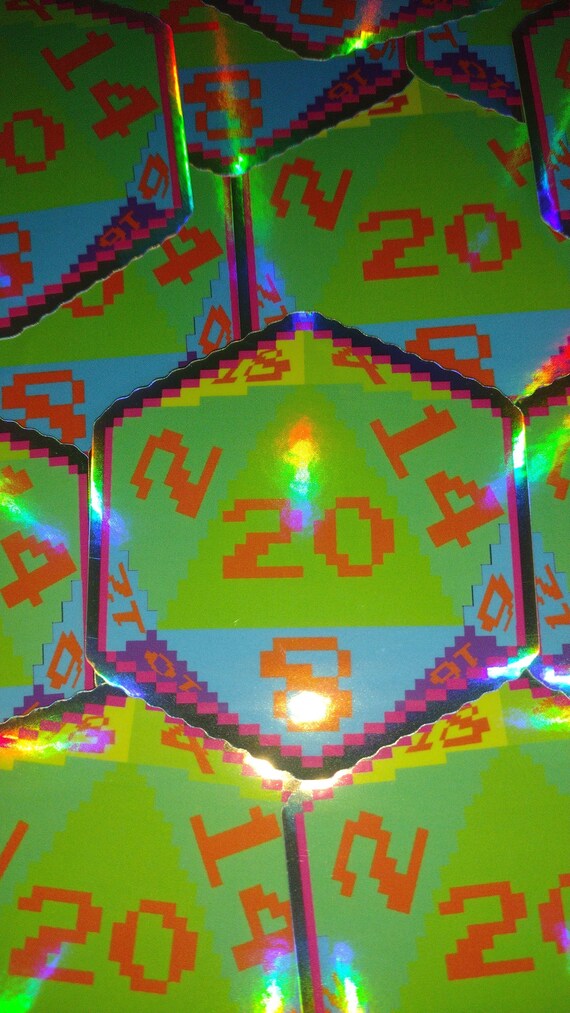 Rainbow Pixel D20 Dice Holographic Vinyl Sticker Dungeons & - Etsy