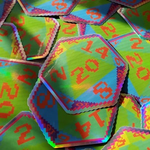 Rainbow Pixel D20 Dice Holographic Vinyl Sticker- Dungeons & Dragons ...