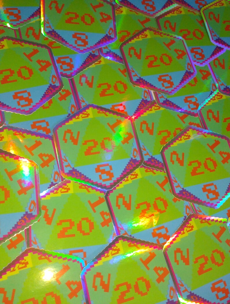 Rainbow Pixel D20 Dice Holographic Vinyl Sticker Dungeons & - Etsy