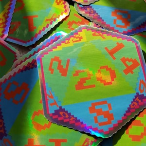 Rainbow Pixel D20 Dice Holographic Vinyl Sticker- Dungeons & Dragons ...