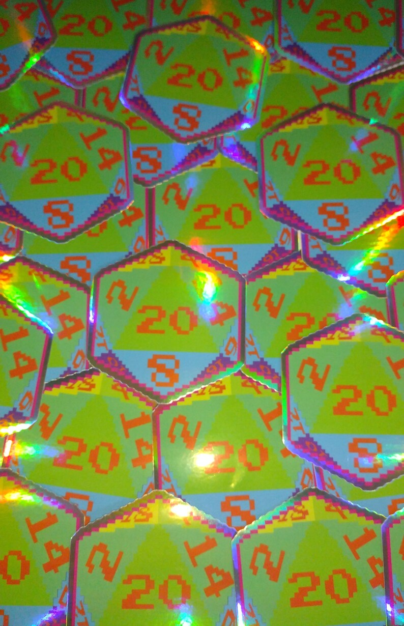 Rainbow Pixel D20 Dice Holographic Vinyl Sticker Dungeons & - Etsy