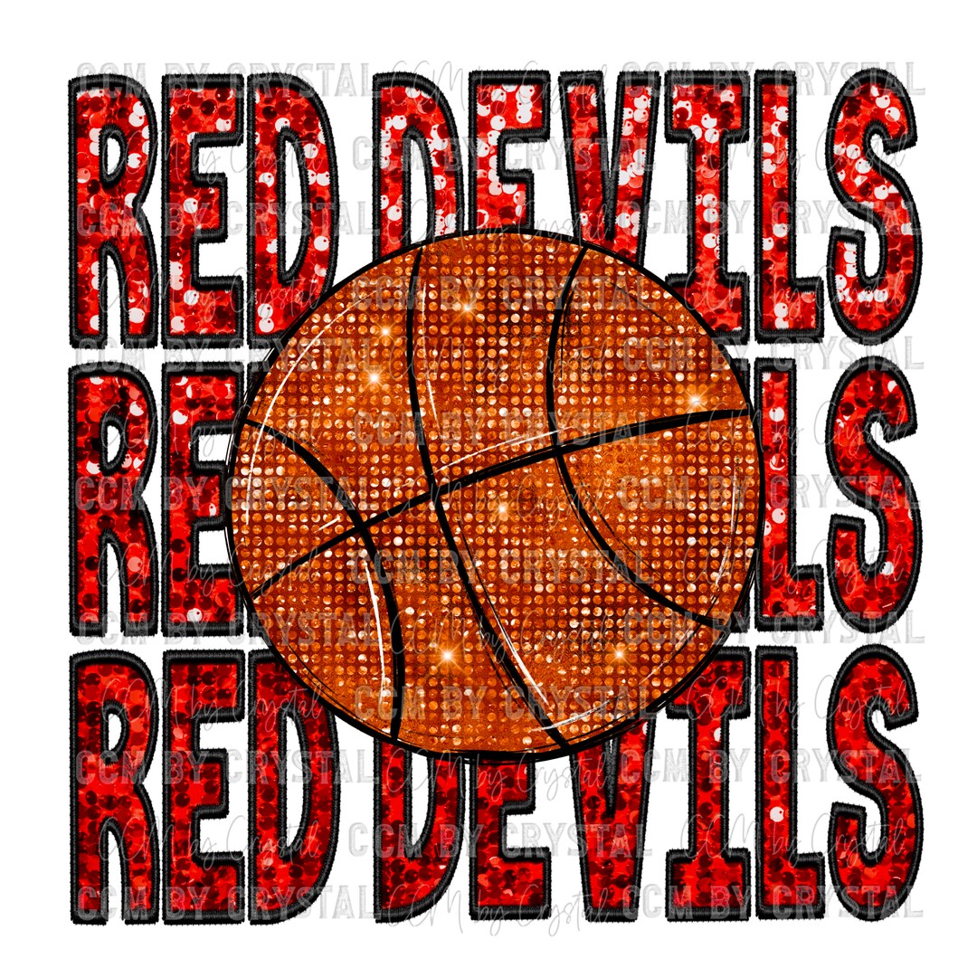 Red Devils Basketball Mascot Green Faux Embroidery Faux Sequins PNG ...