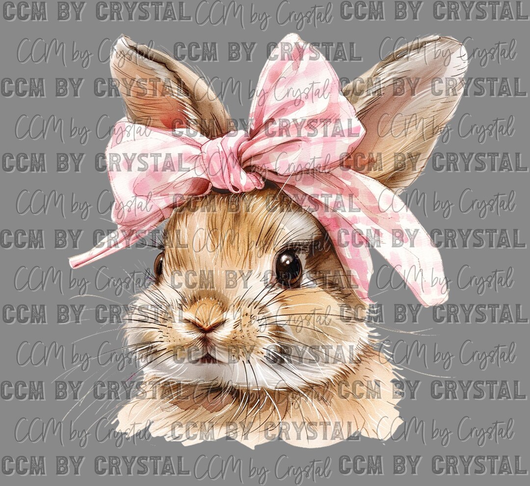 Girl Easter Bunny Pink Bow Ready to Press Transfer Direct to Film DTF ...