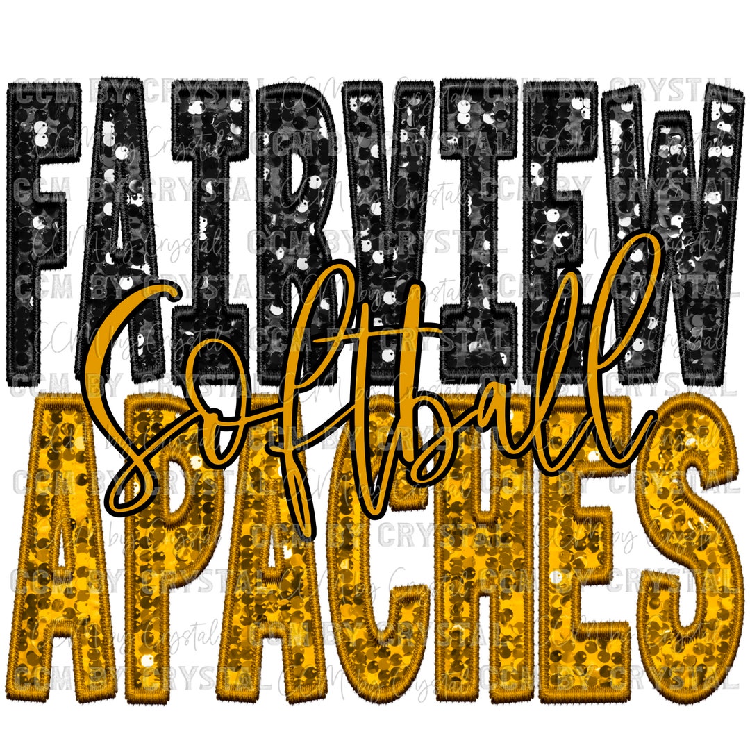 Fairview Apaches Softball Mascot Faux Embroidery Faux Sequins Ready to ...