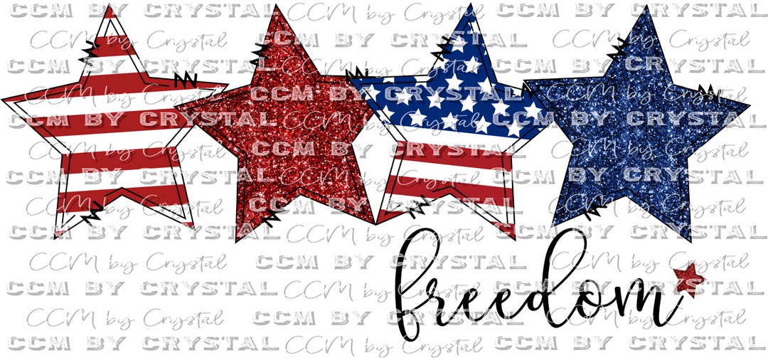 Freedom Stars With Faux Glitter Fourth of July Patriotic USA America ...