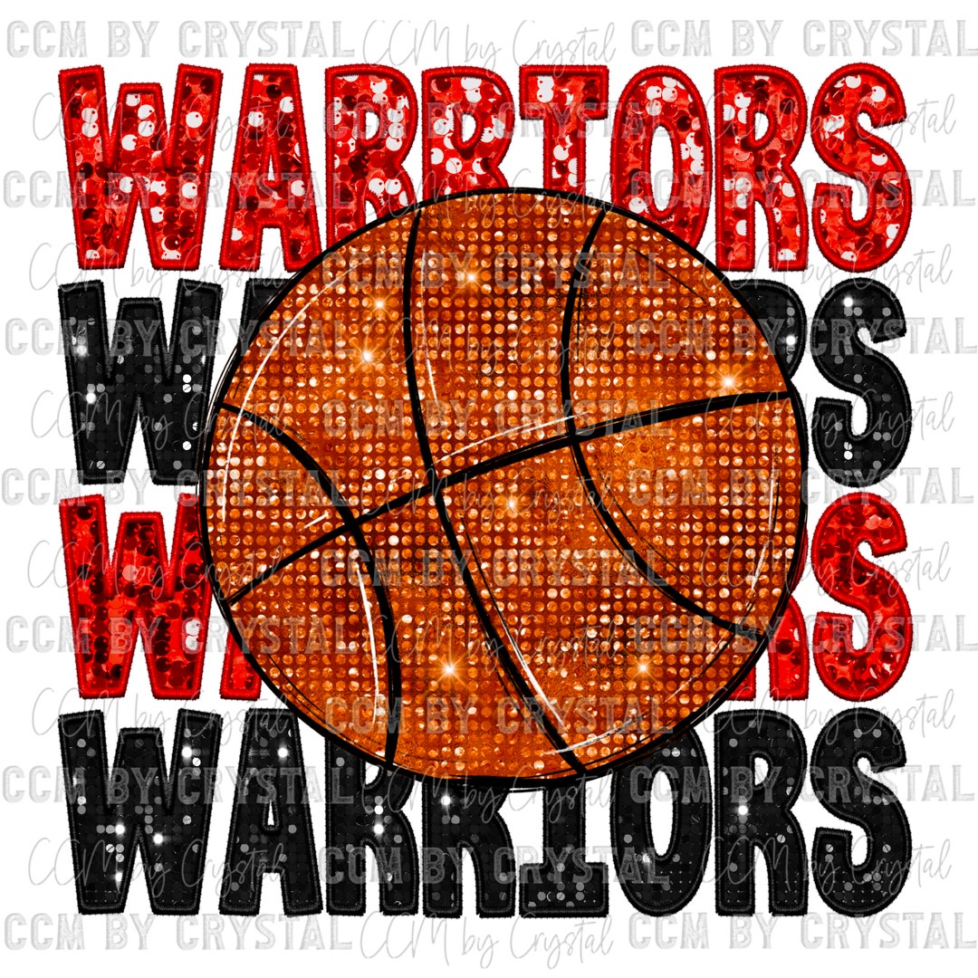 Warriors Basketball Faux Embroidery Faux Sequin Mascot Ready to Press Transfer Direct to Film ...