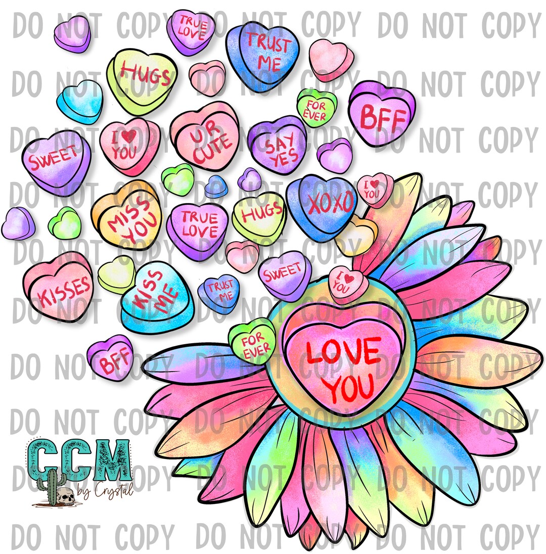 Candy Hearts Love You Sunflower Valentine's Day Transfer Ready to Press ...