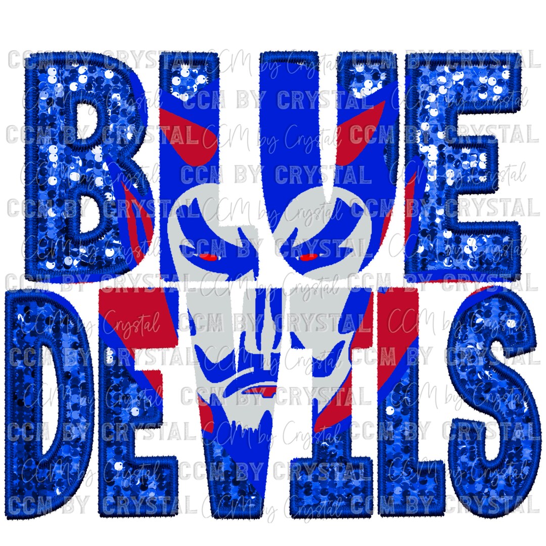 Blue Devils Mascot Faux Embroidery Faux Sequins PNG Digital File Only ...