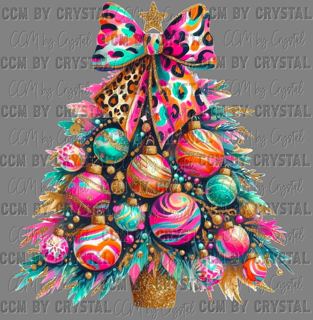 Colorful Christmas Tree Faux Glitter Ready to Press Transfer Direct to ...
