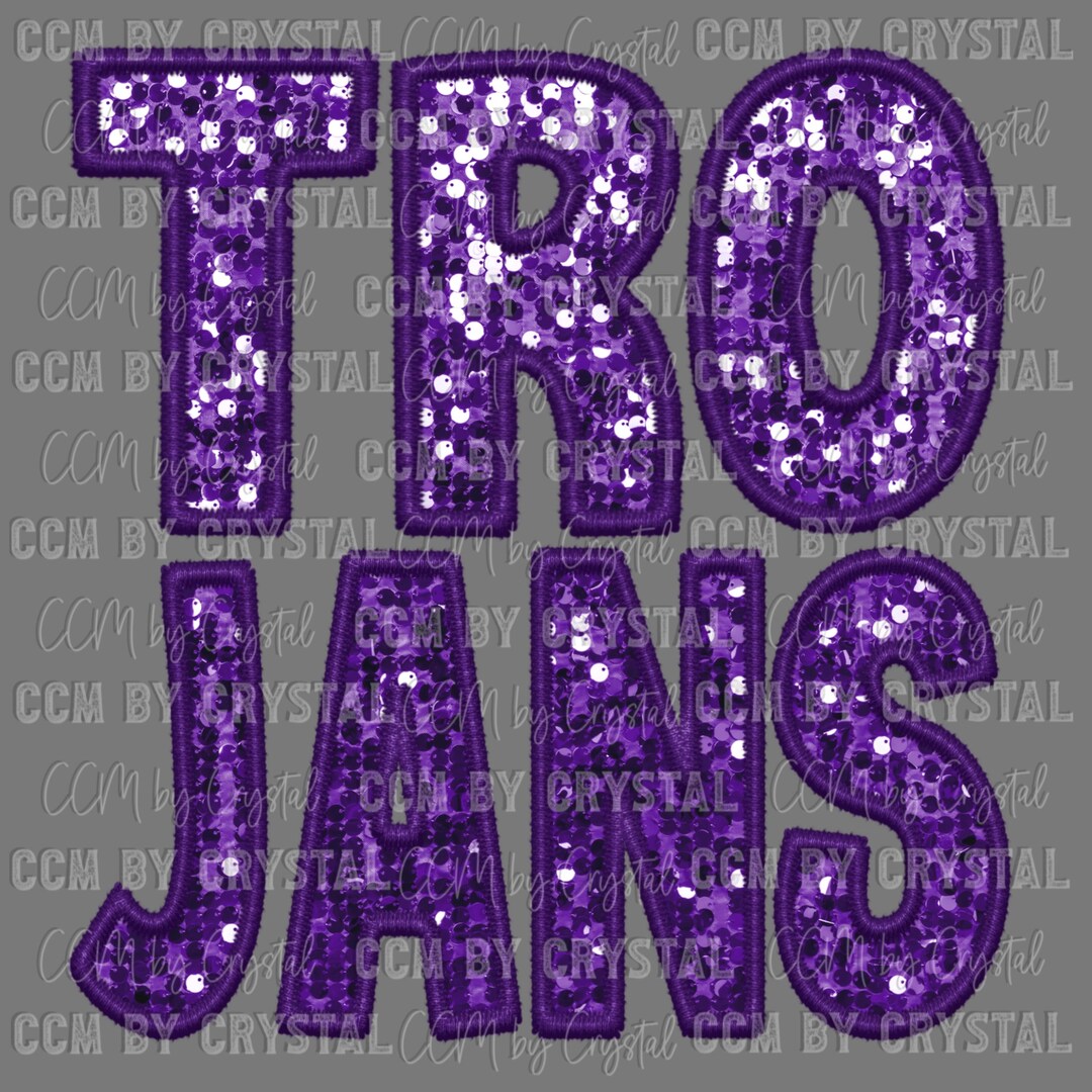 Trojans Purple Faux Sequins Faux Embroidery Ready to Press Transfer DTF ...