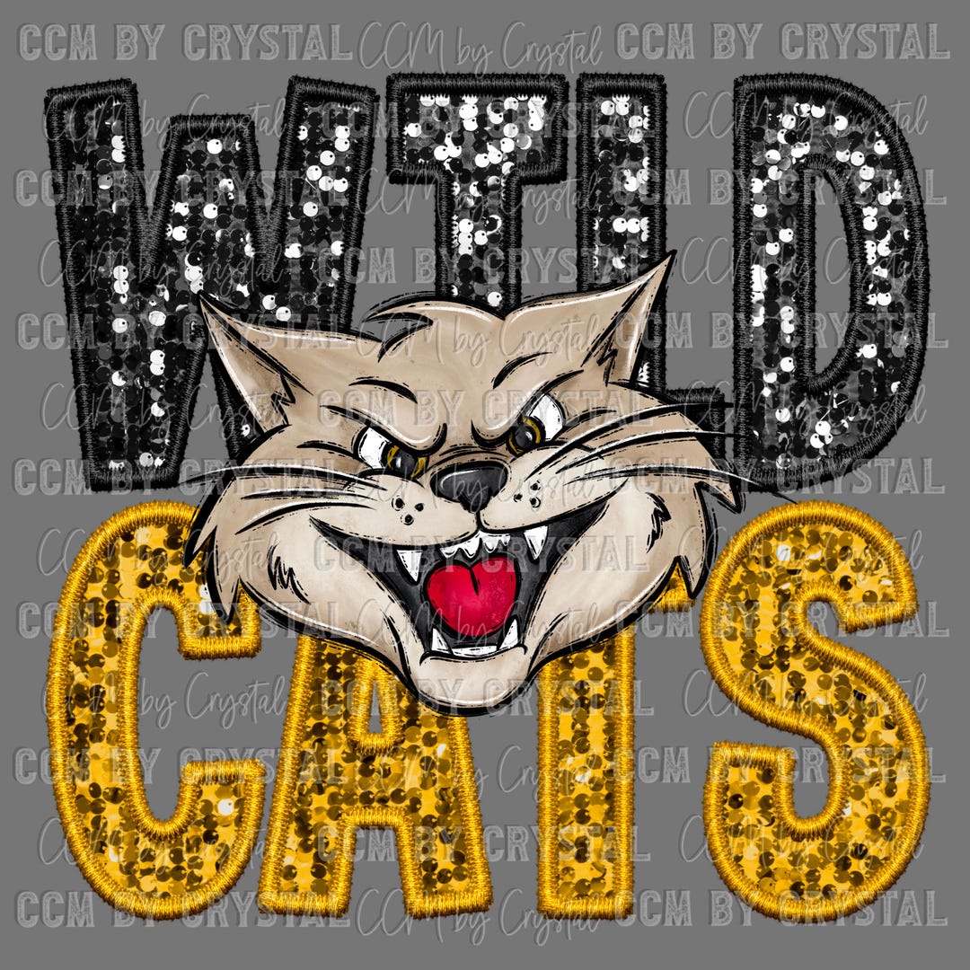 Wildcats Gold Faux Embroidery Faux Sequins Ready to Press Transfer Direct to Film DTF Transfers ...