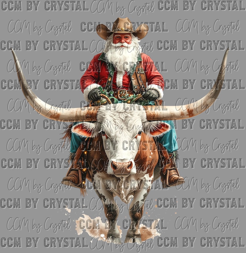 Santa Longhorn Bull Western Christmas Ready to Press DTF Transfers ...