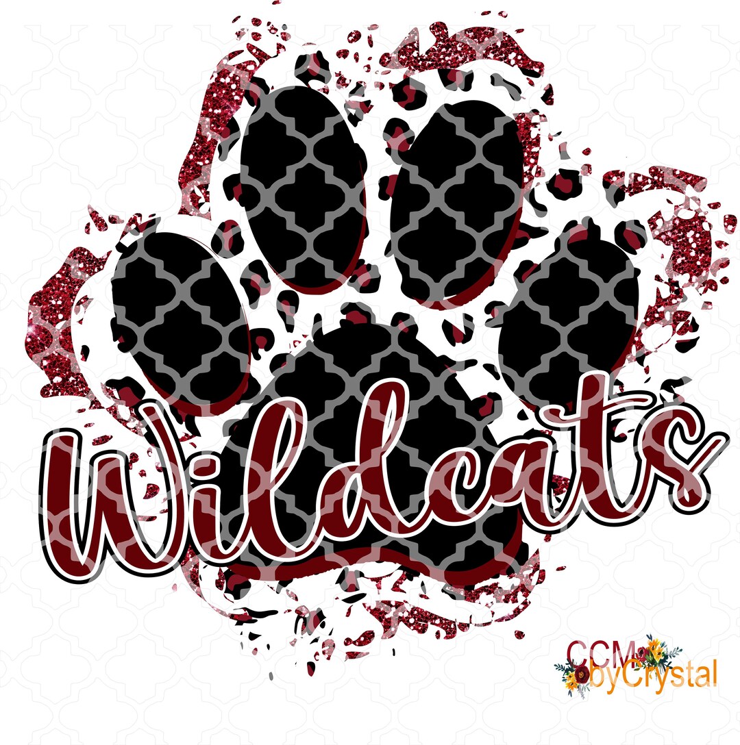 Wildcats Paw PNG Leopard Print and Glitter Maroon - Etsy