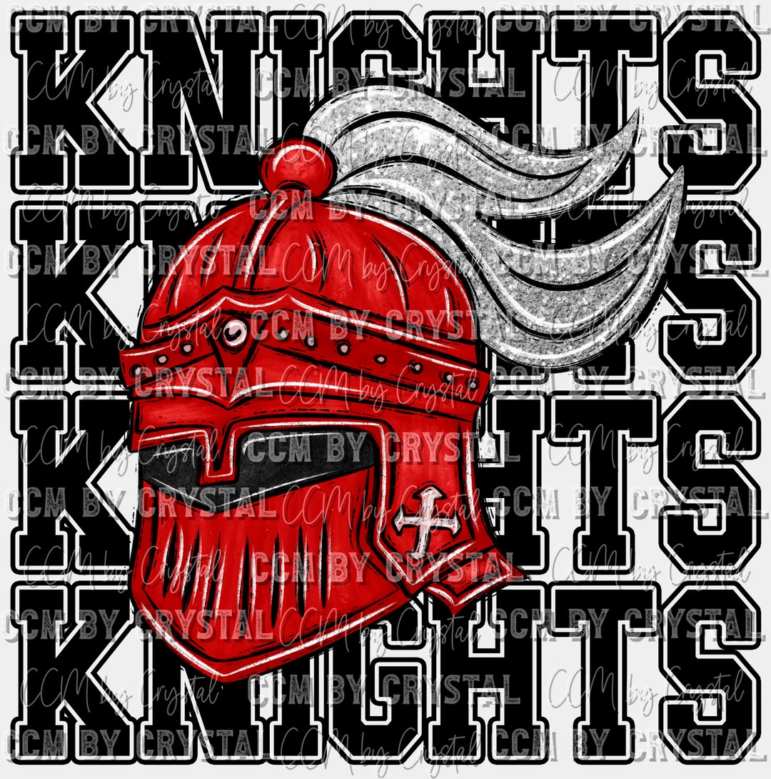 Knights Red With Silver Glitter Mascot Ready to Press Transfer Direct ...