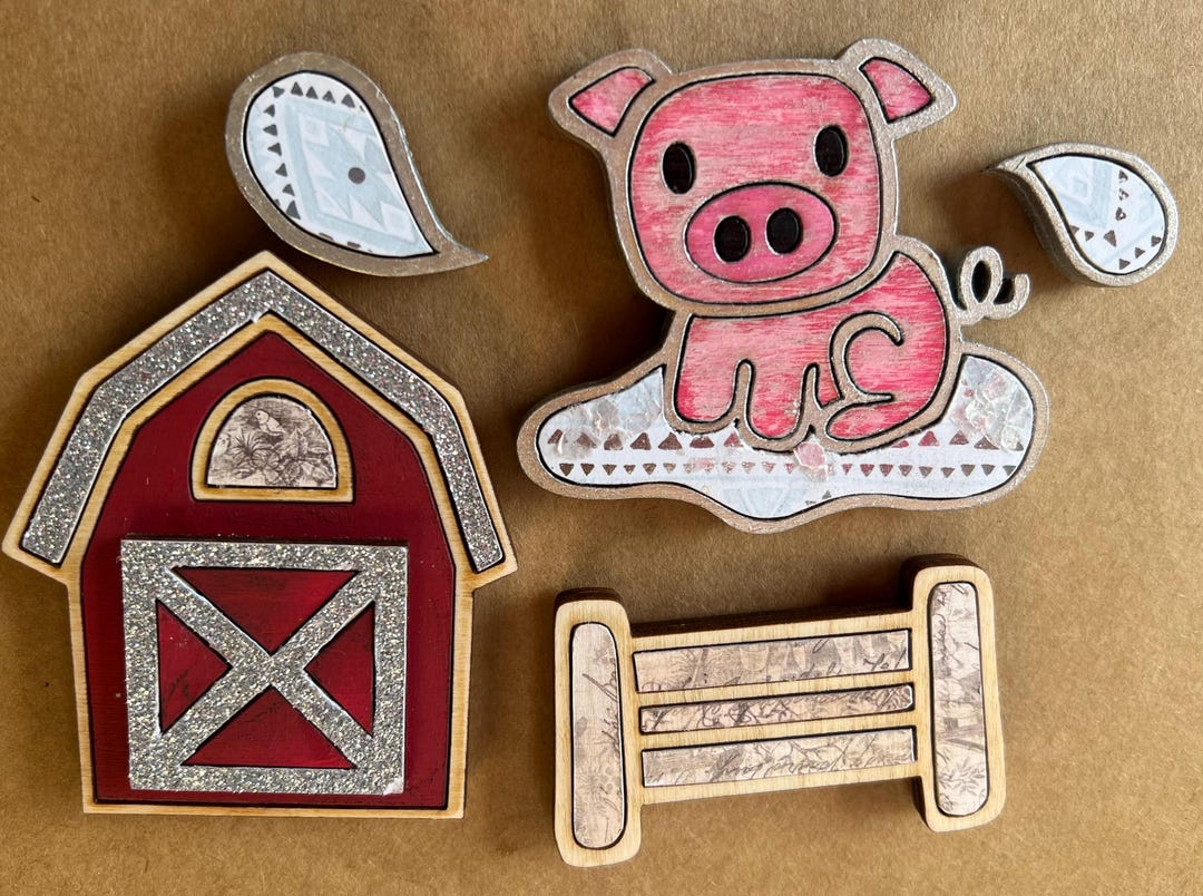 Refrigerator Magnets Pig Set of 5 Pig, Barn, Fence, 2 Water Drops - Etsy