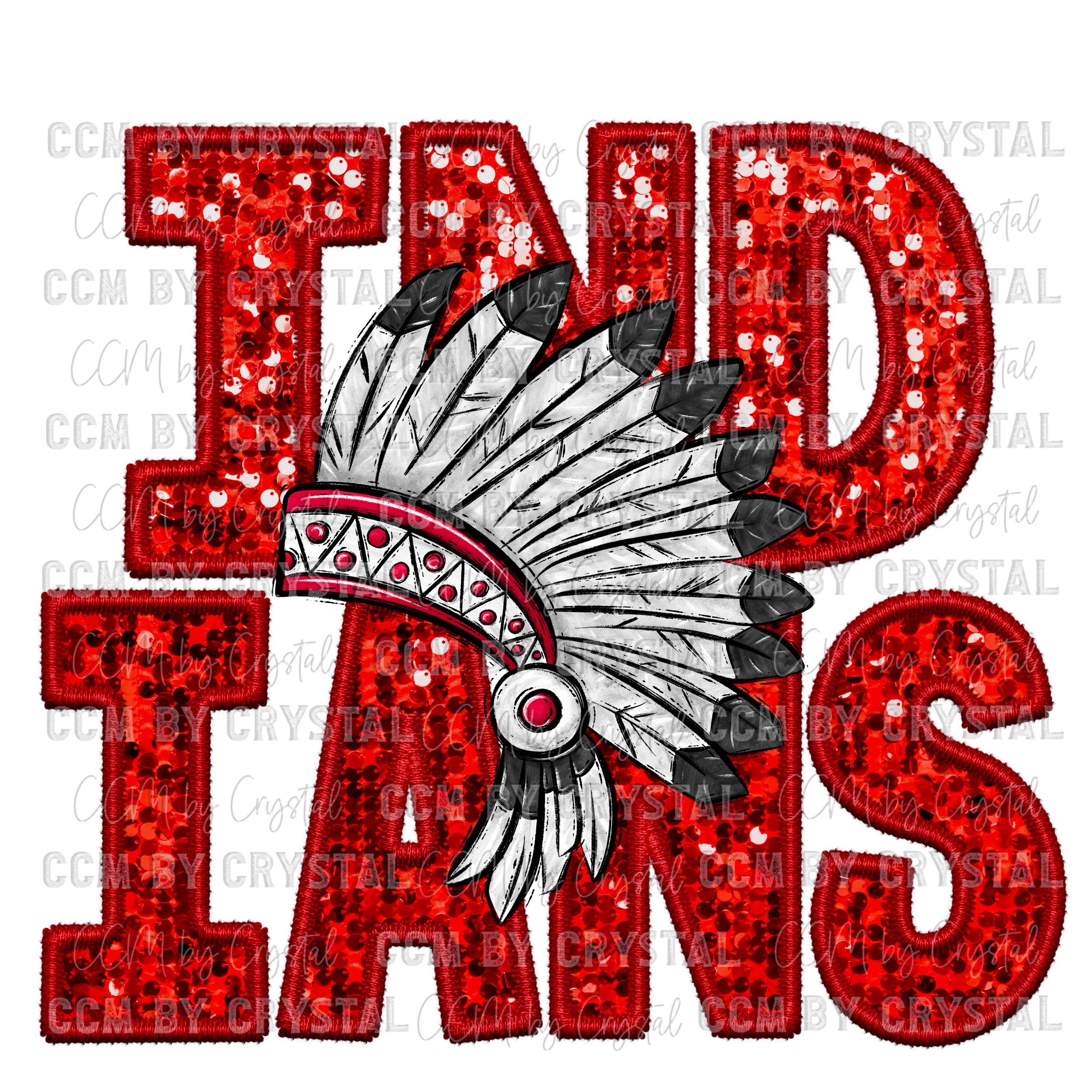 Indians Mascot Faux Embroidery Faux Sequins Ready to Press Transfer ...