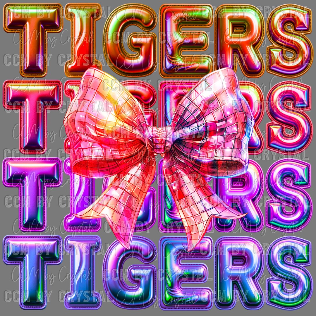 Tigers Bow Coquette Holographic Mascot Ready to Press Transfer DTF ...
