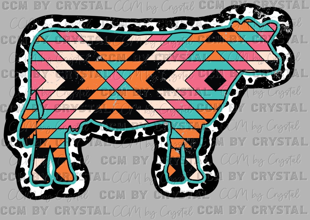 Aztec Cow Distressed Western Ready to Press Transfer Direct to Film DTF ...
