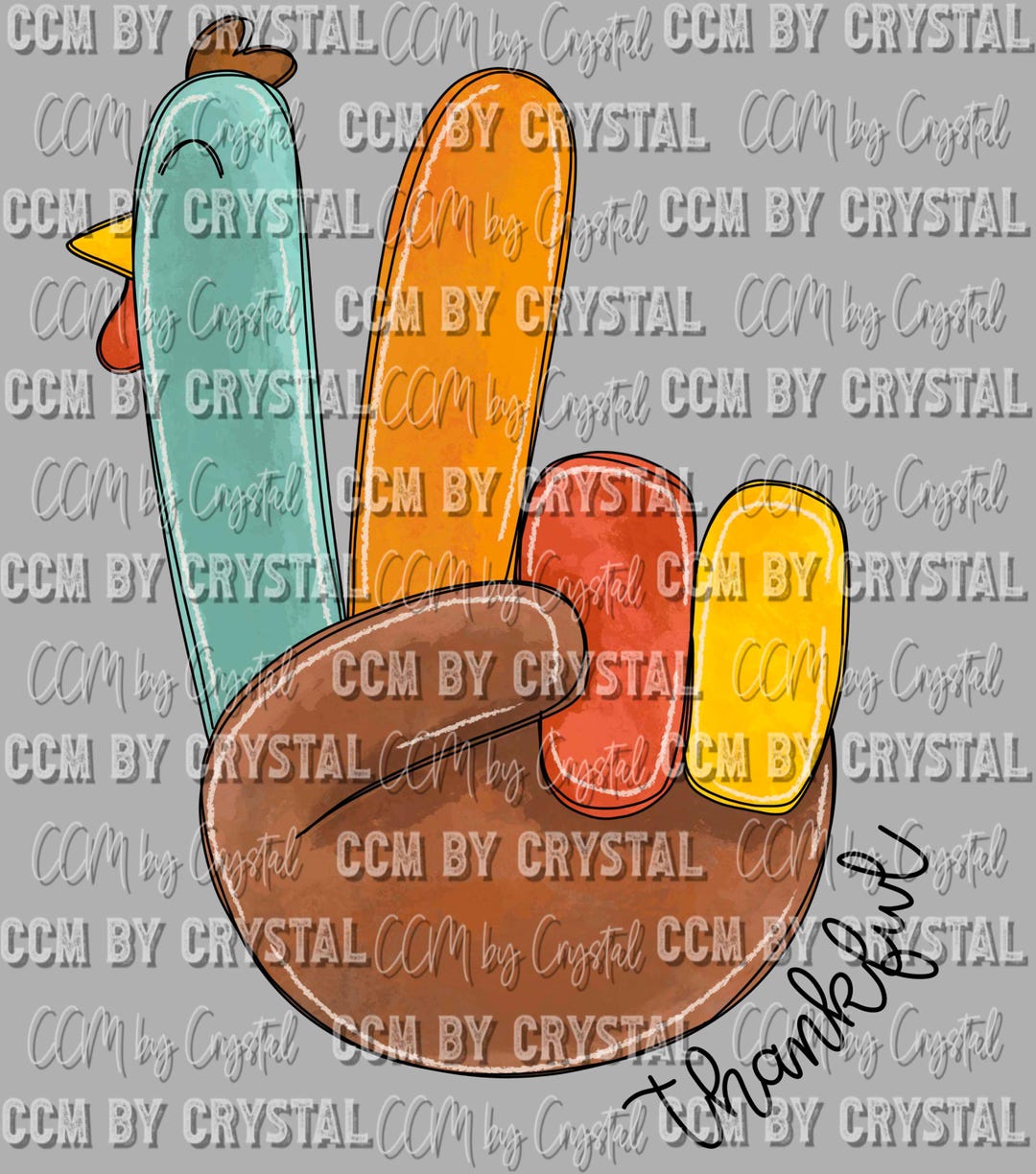 Thankful Peace Sign Turkey Thanksgiving Ready to Press Transfer Direct ...