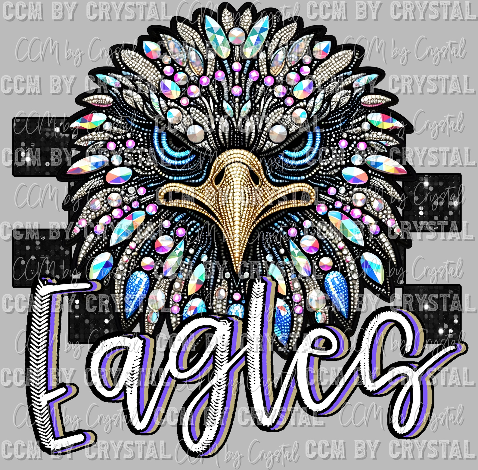 Eagles Mascot Faux Rhinestone Effect Ready to Press Transfer Direct to ...