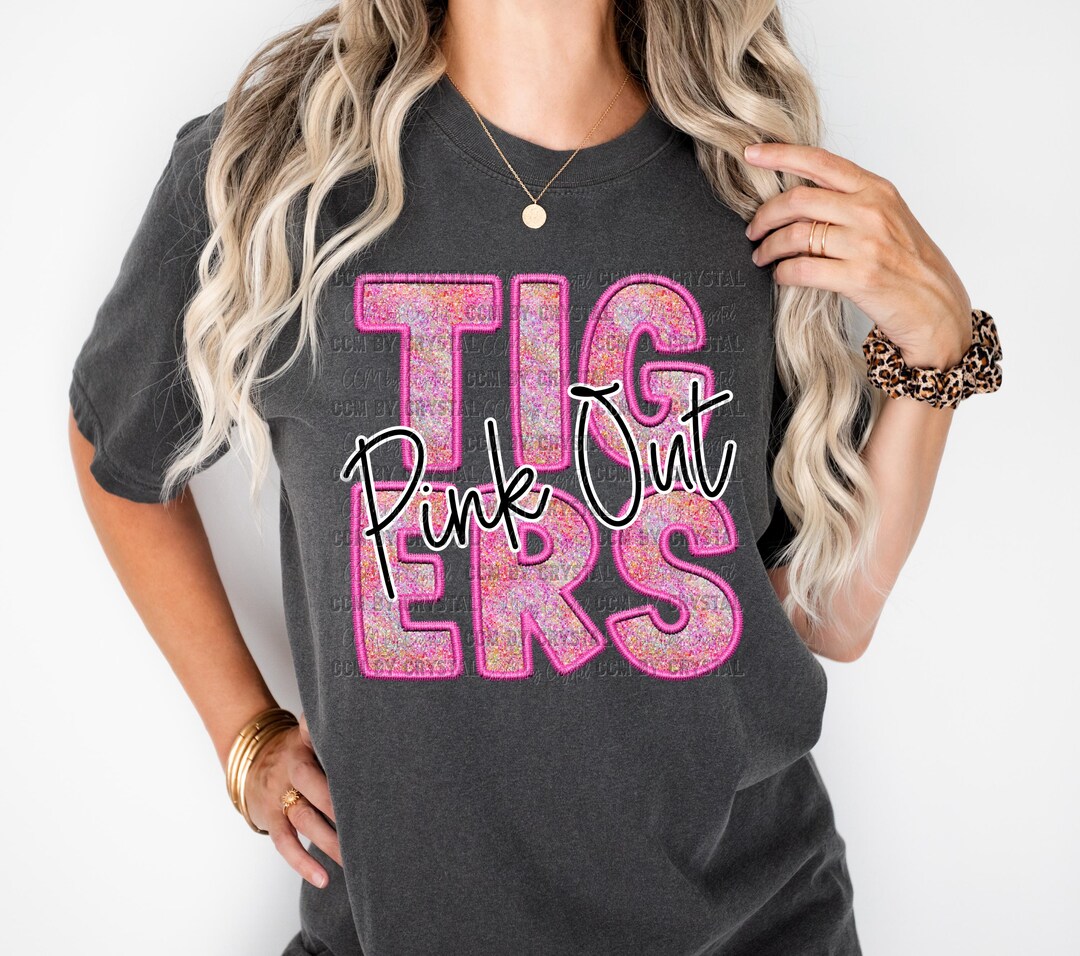 Tigers Pink Out Faux Glitter Effect Ready to Press Transfer Direct to ...