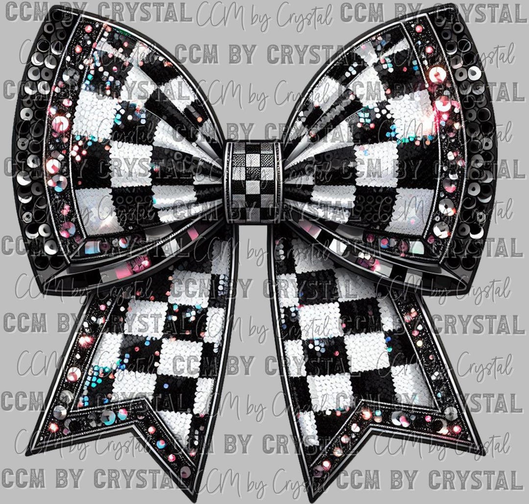 Checkered Bow Faux Sequins Ready to Press Transfer Direct to Film DTF ...