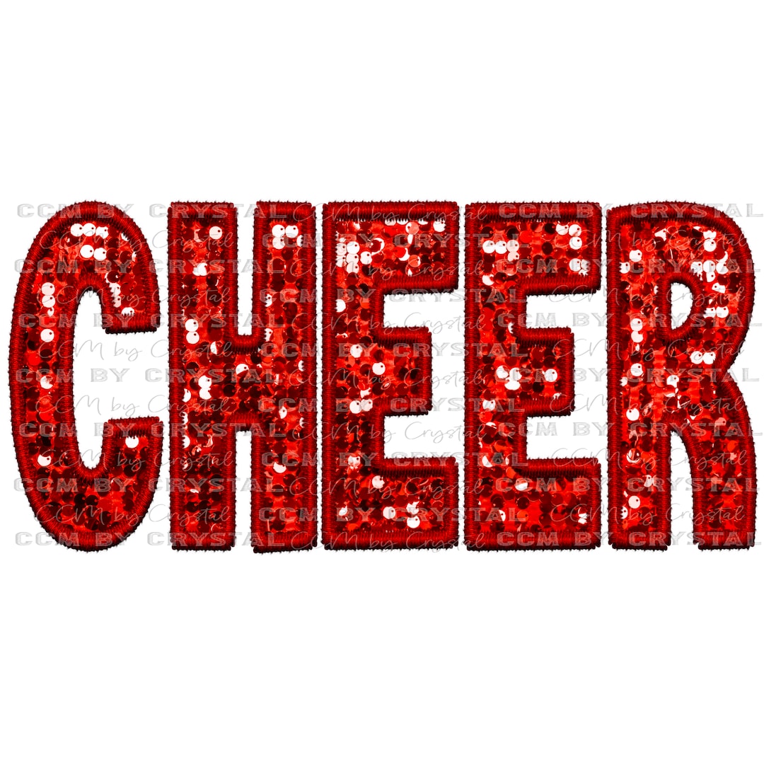Cheer Red Faux Embroidery Faux Sequins Ready to Press Transfer Direct ...