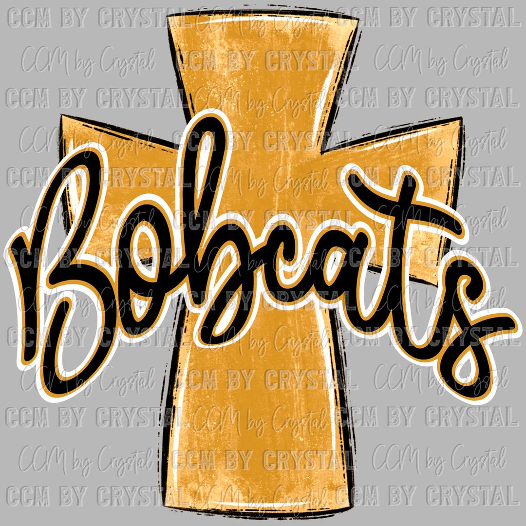 Bobcats Mascot Cross Gold and Black Ready to Press Transfer Direct to ...