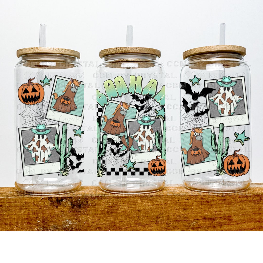 Boo Haw Halloween UV DTF Transfer 16oz Libby Glass Can Wrap Ready to ...