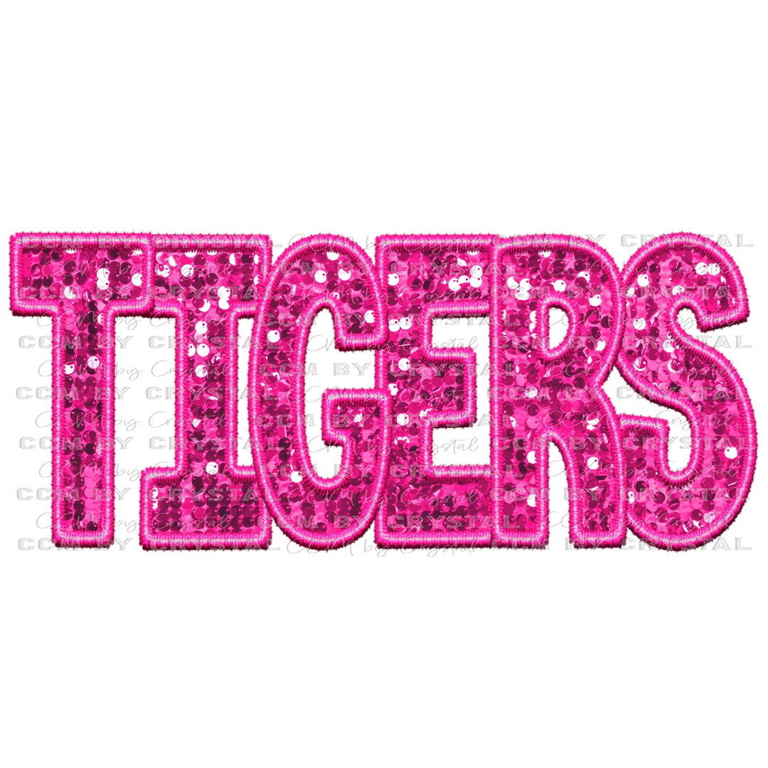 Tigers Pink Out Faux Embroidery Faux Sequins Ready to Press Transfer ...