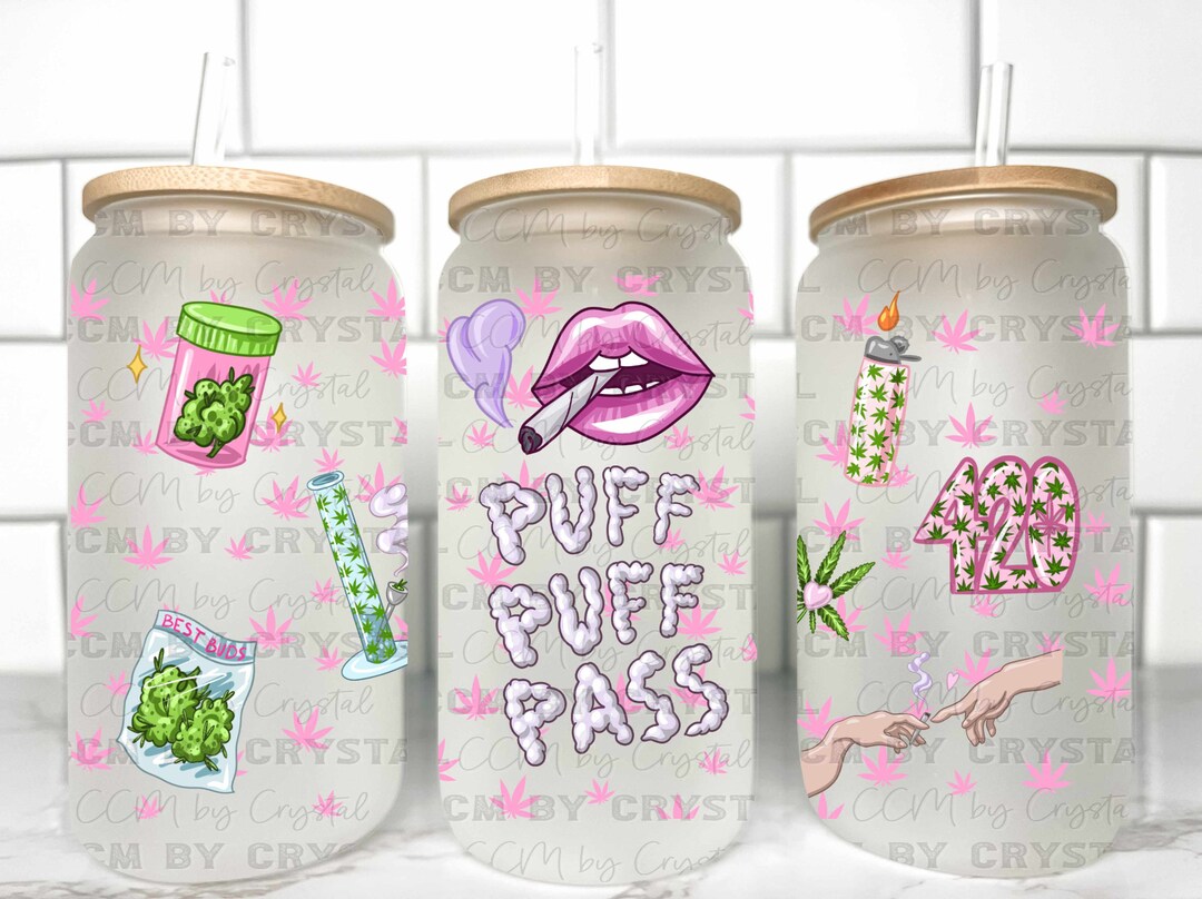 Puff Puff Pass 4/20 Pink Lips UV DTF Transfer 16oz Libby Glass Can Wrap ...