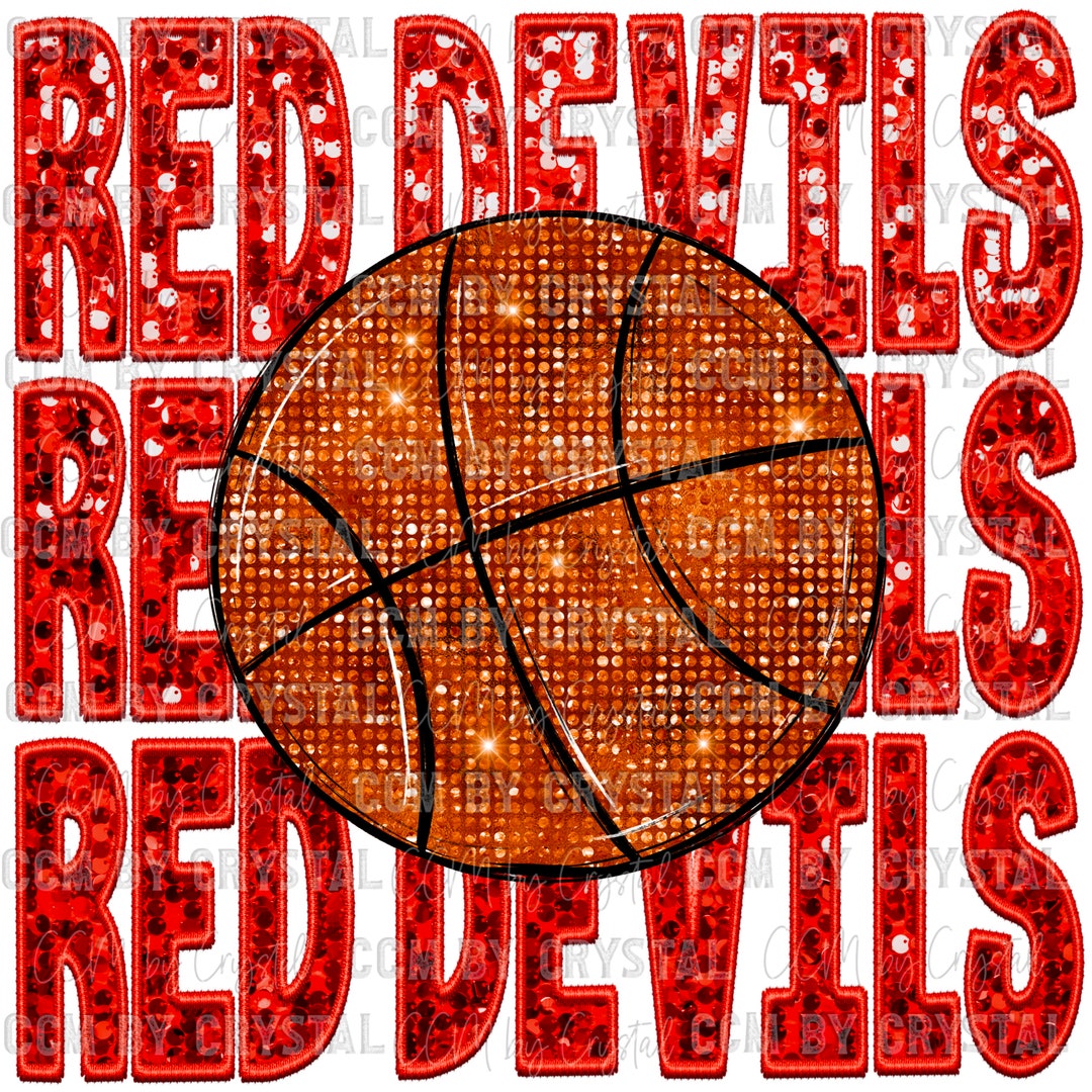 Red Devils Basketball Mascot Green Faux Embroidery Faux Sequins PNG ...