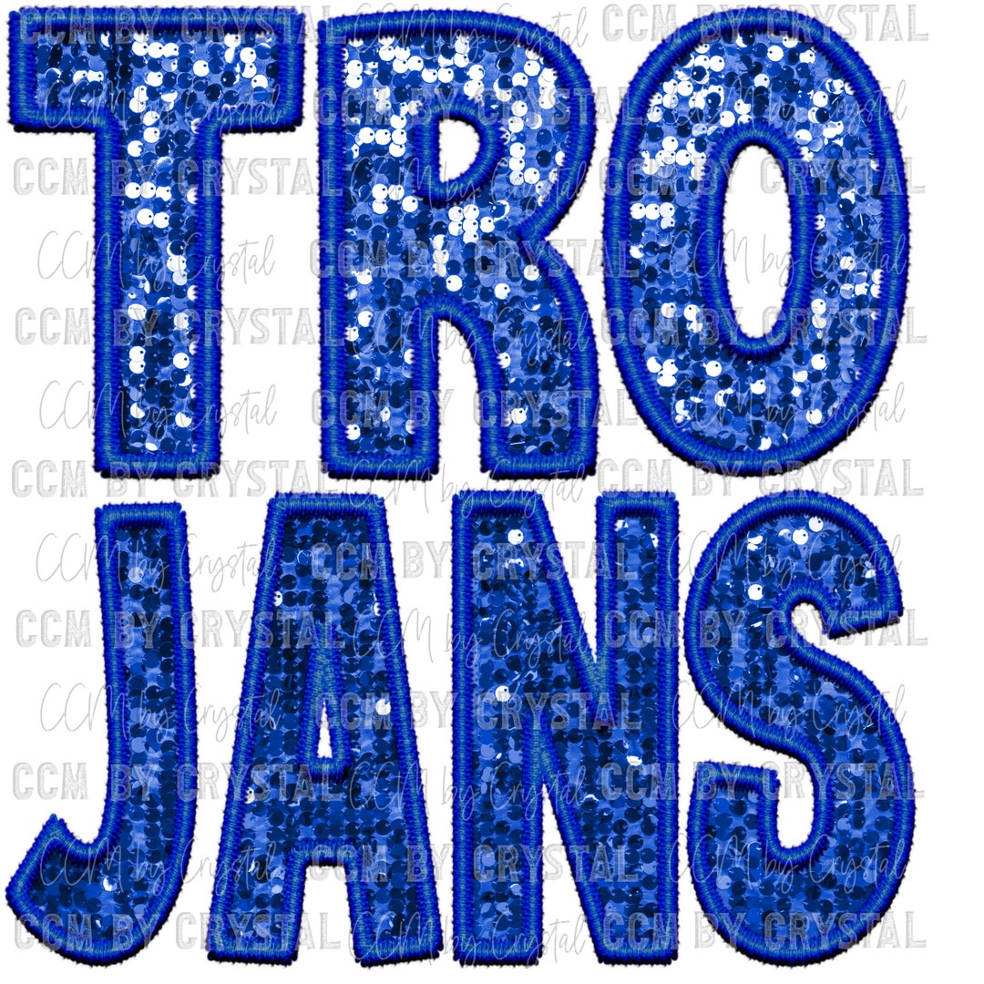 Trojans Blue Mascot Faux Embroidery Faux Sequins PNG Digital File Only ...
