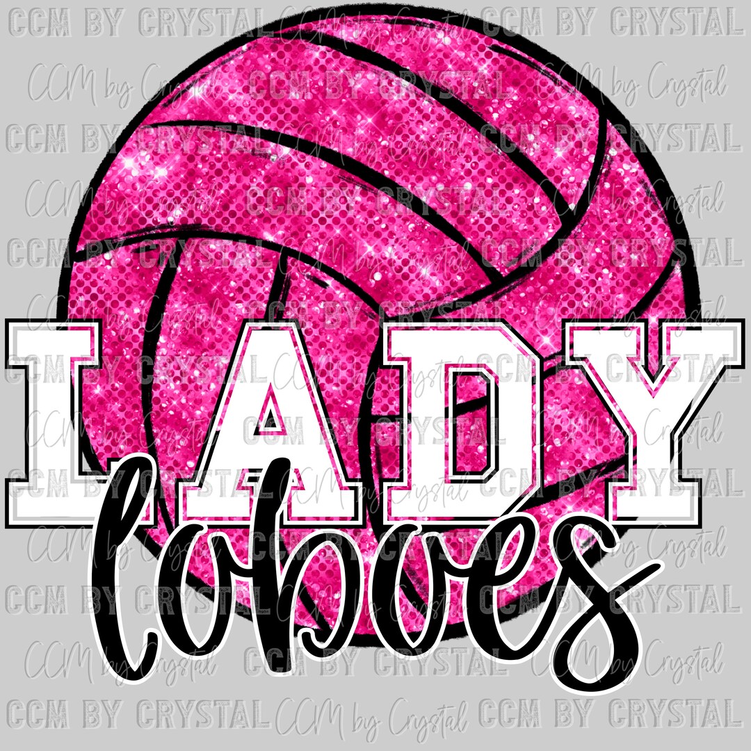 Lady Loboes Pink Volleyball Faux Sequins Mascot PNG Digital Download ...