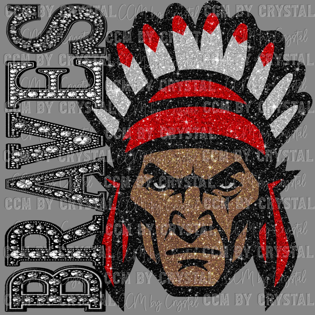 Braves Faux Embroidery Faux Glitter Faux Rhinestones Mascot Ready to ...
