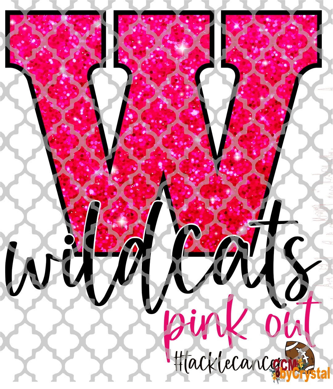 Glitter Pink W Wildcats Pink Out Fall Football Mascot Sports Pink Out ...
