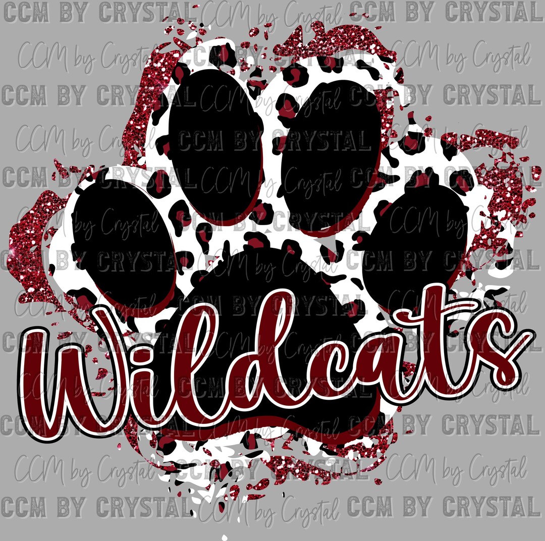 Wildcats Paw Leopard Print and Faux Glitter Maroon Ready to Press ...
