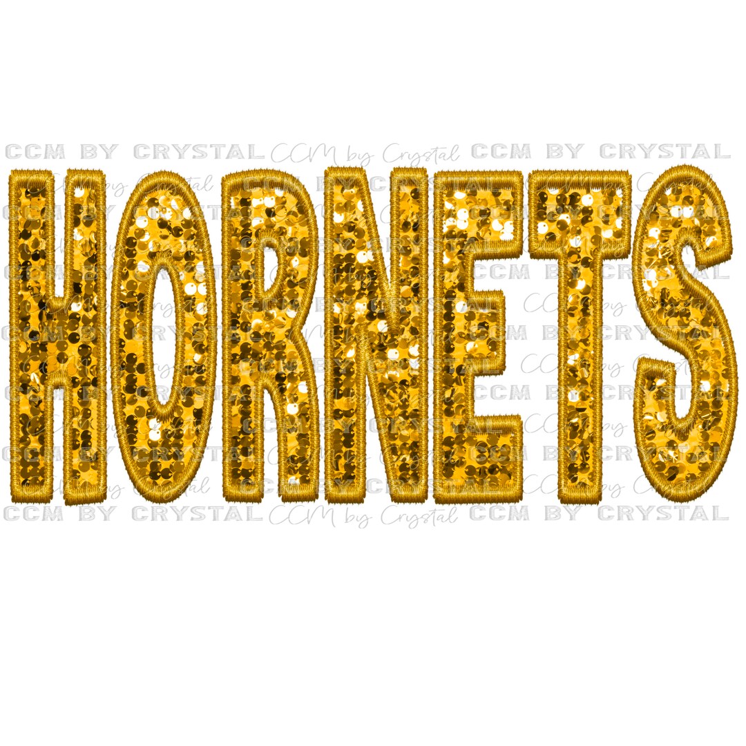Hornets Gold Faux Embroidery Faux Sequin Mascot Ready to Press Transfer Direct to Film DTF ...