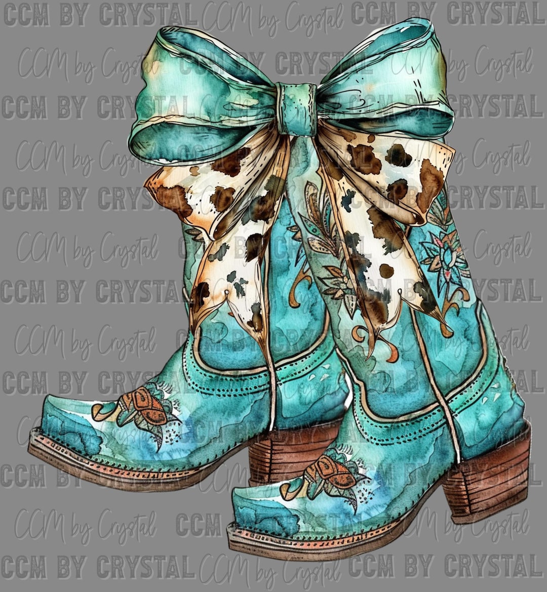 Teal Cowgirl Boots Ready to Press Transfer Direct to Film DTF Transfers ...