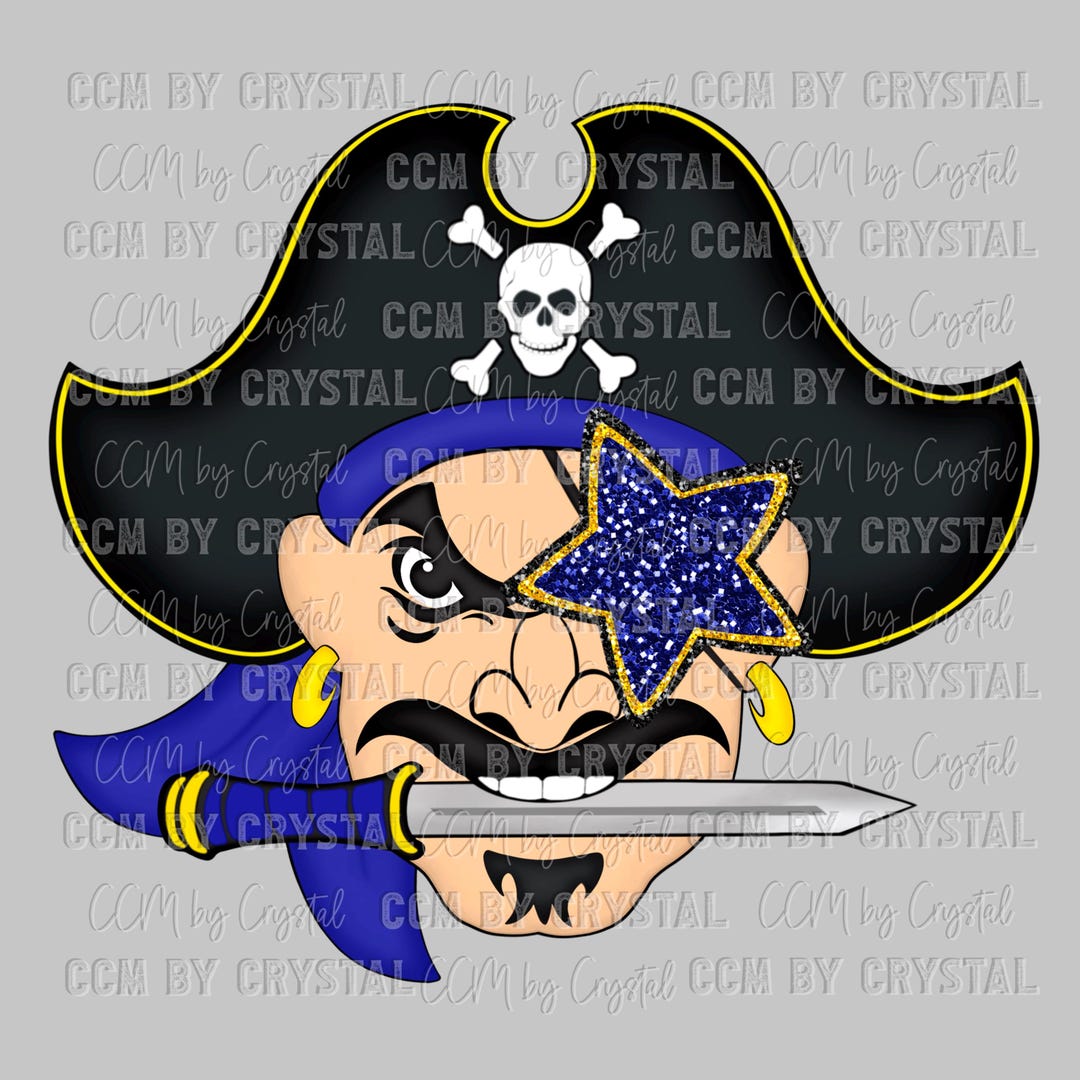 Pirates Blue Faux Glitter Mascot Ready to Press Transfers DTF Transfers ...