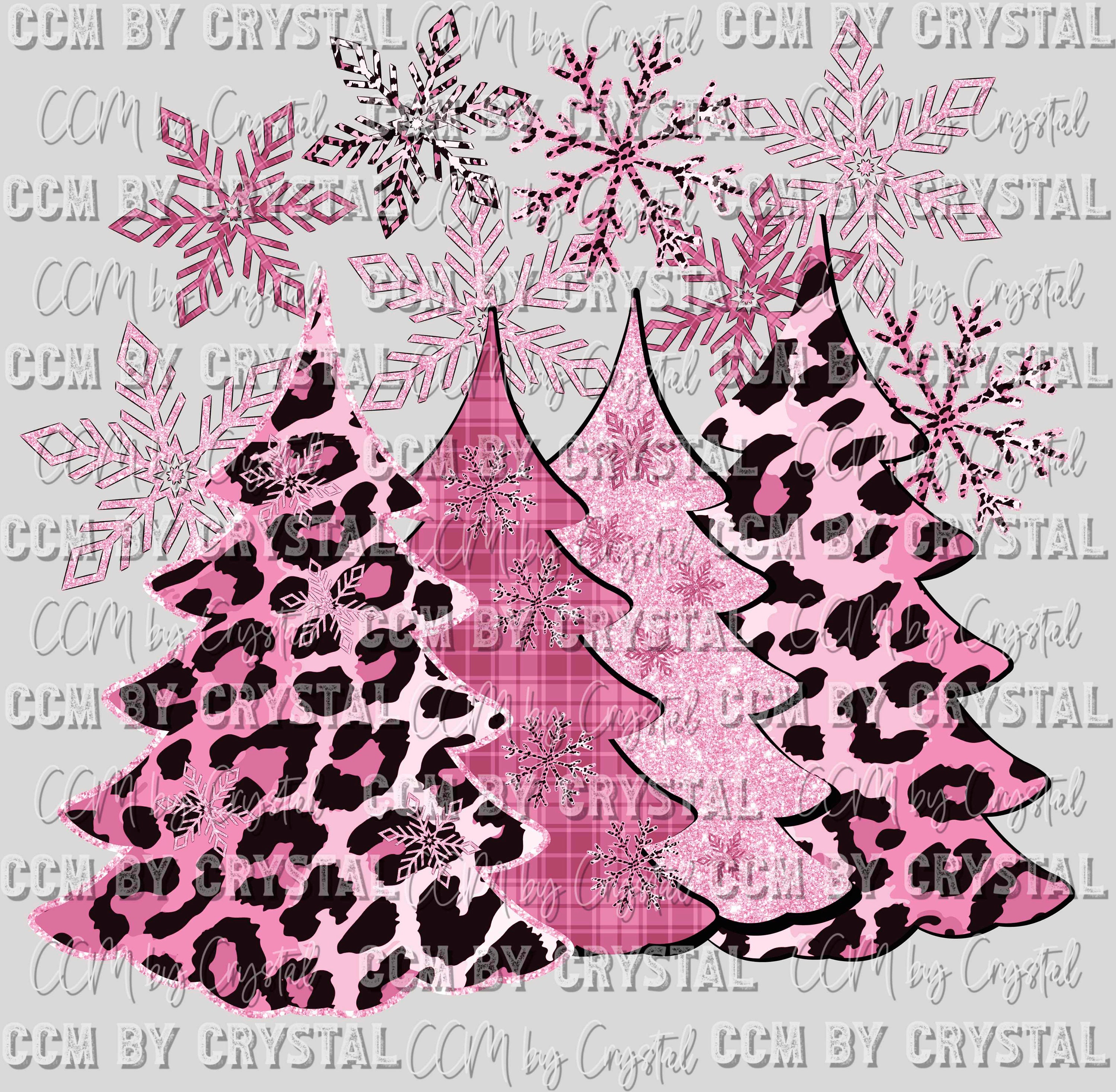 Pink Christmas Trees Winter Christmas Ready to Press Transfer DTF ...