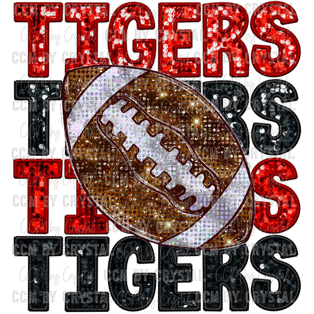 Tigers Football Red Black Mascot Faux Embroidery Faux Sequins Ready to ...