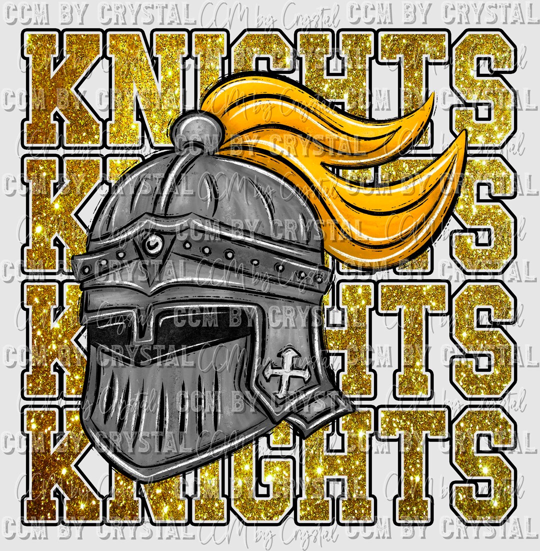 Knights Stacked Gold Glitter Mascot Ready to Press Transfer Direct to ...