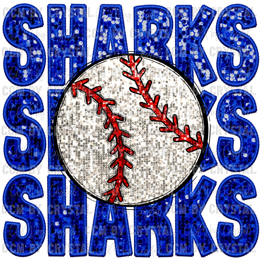 Sharks Baseball Mascot Faux Embroidery Faux Sequins Ready to Press ...